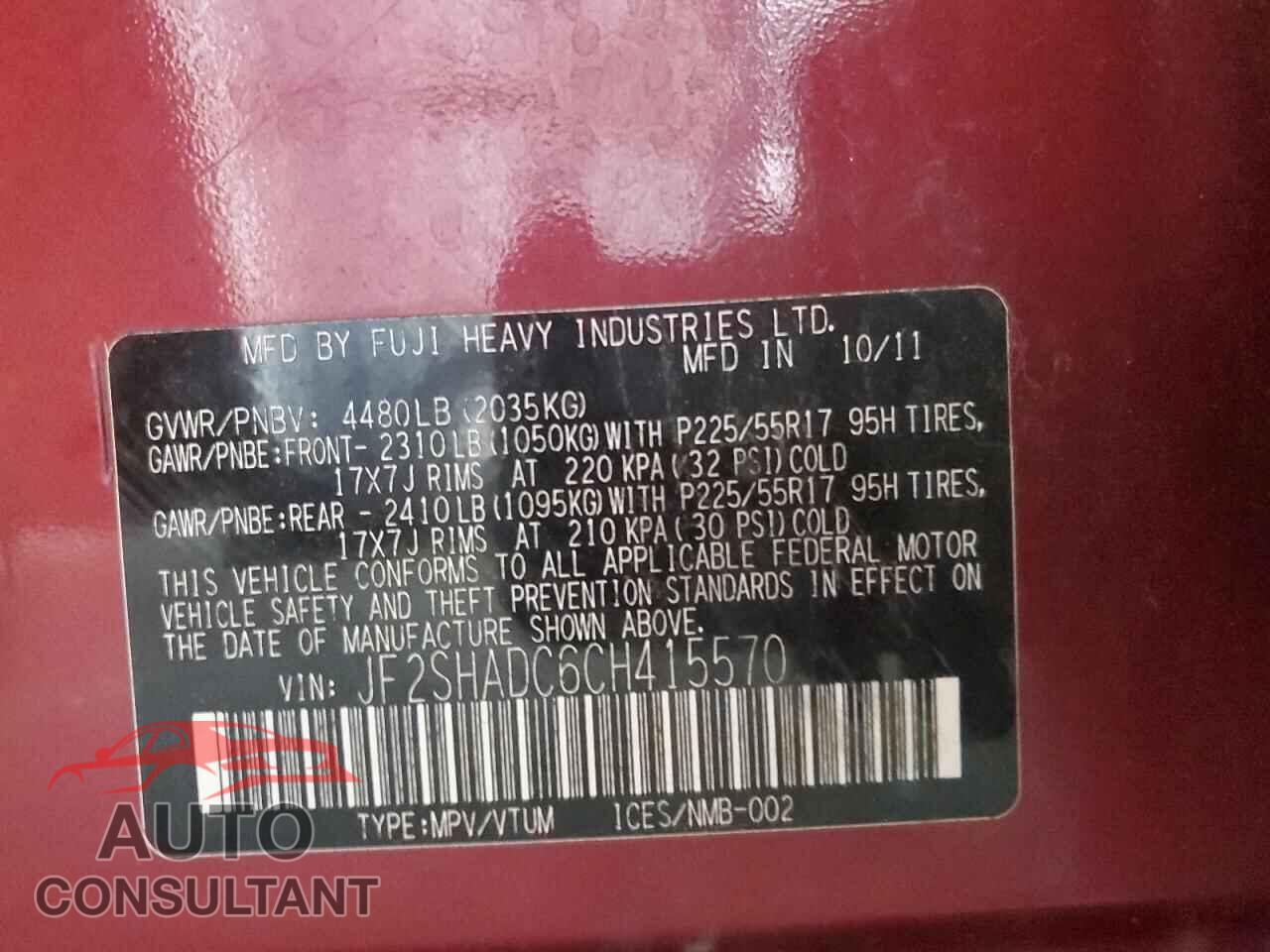 2012 SUBARU Forester 2.5X PREMIUM GAS - JF2SHADC6CH415570